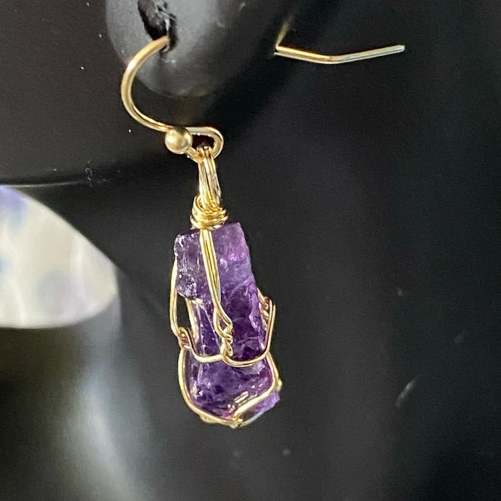 Vintage | Jewelry | Natural Roseamethyst Quartz Rough Stone Earrings ...